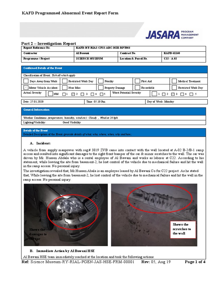 KAFD Programmed Abnormal Event Report Form | PDF | Injury | Transport