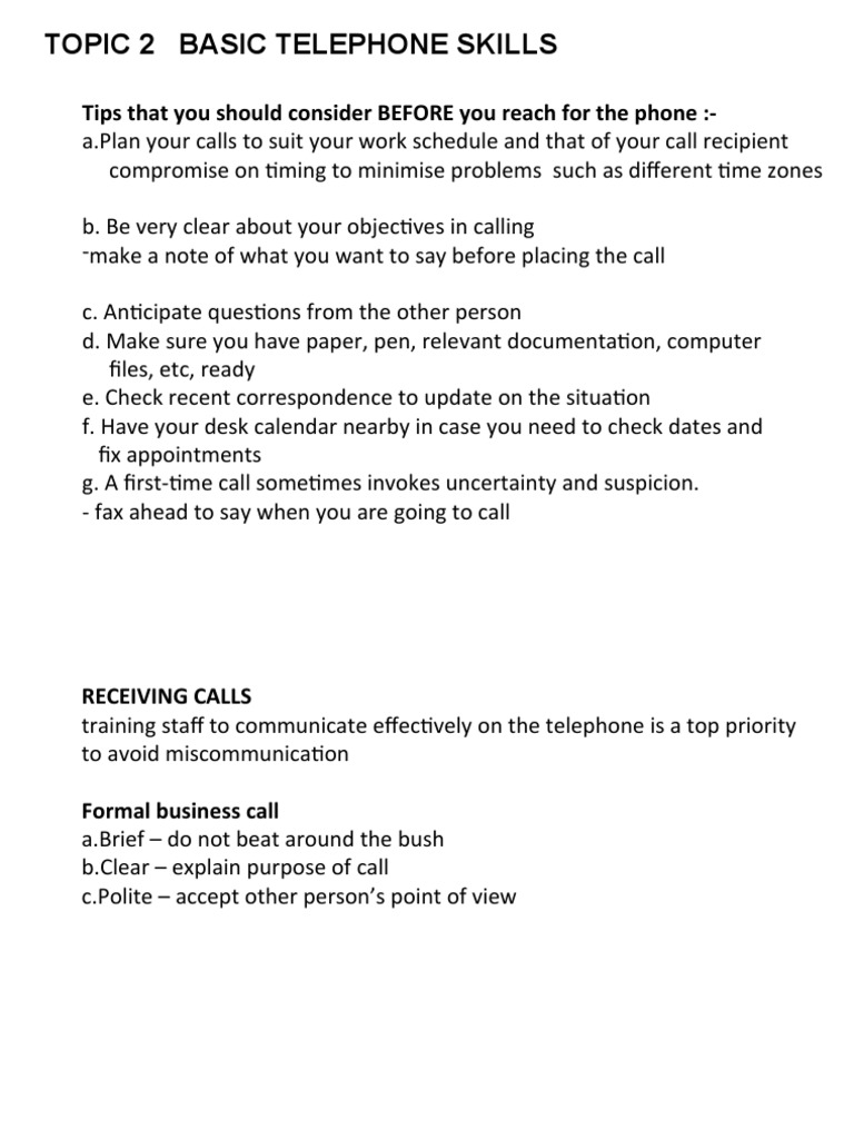 Topic 2 Basic Telephone Skills | PDF | Telephone | Human Communication