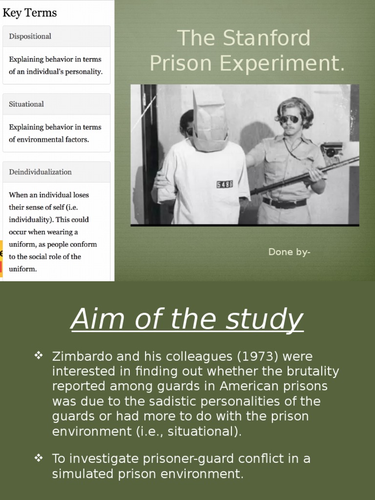 The Stanford Prison Experiment.: Done by | PDF | Behavioural Sciences ...
