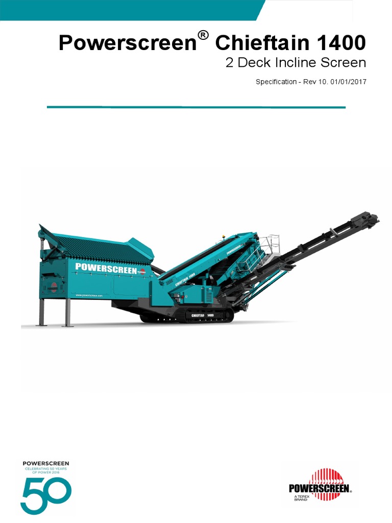 Powerscreen Chieftain 1400: 2 Deck Incline Screen | PDF | Engines ...