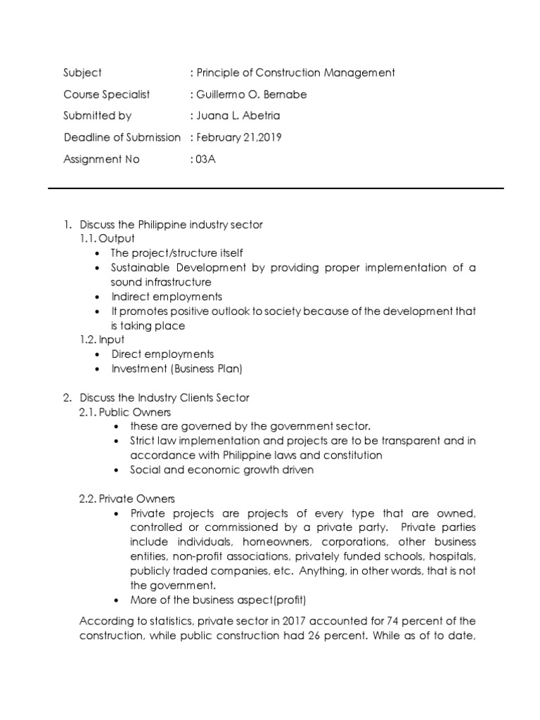 Principle of Construction Management Assignment No.3A | PDF ...