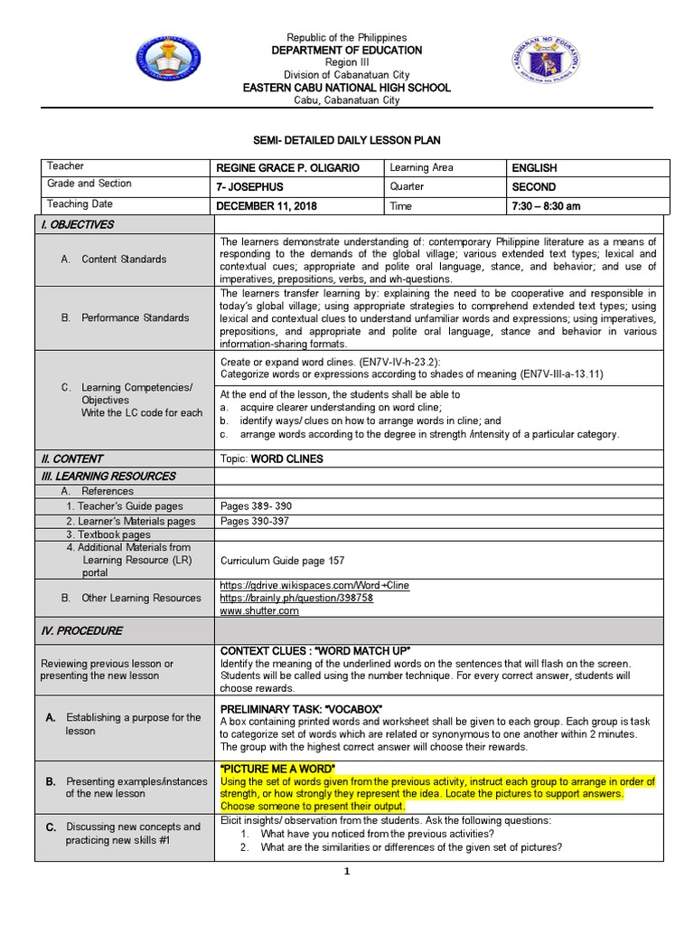 Dll-Cot2 Word Cline | PDF | Word | Question