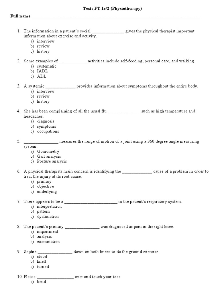 Physiotherapy Test Questions | PDF | Physical Therapy | Health Sciences