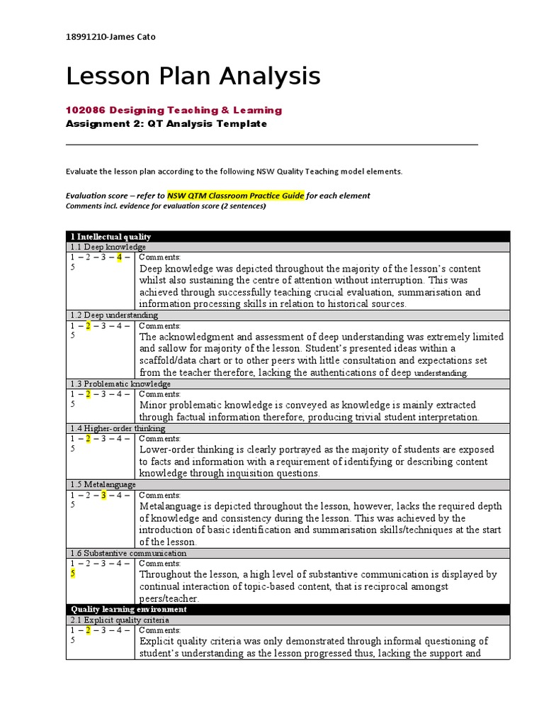 Lesson Plan Analysis | PDF | Lesson Plan | Teachers