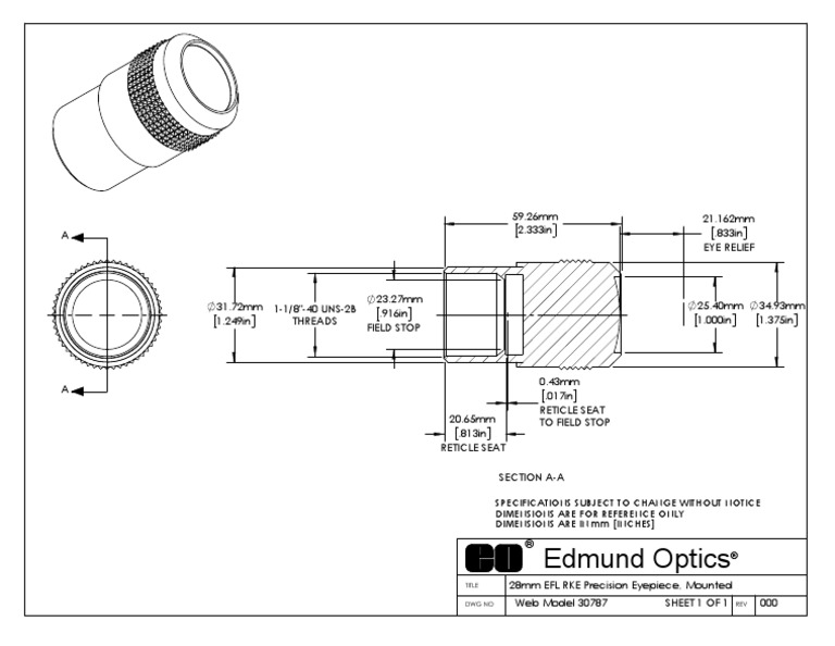 Edmund Optics RKE 18mm Eyepiece Schematics | PDF