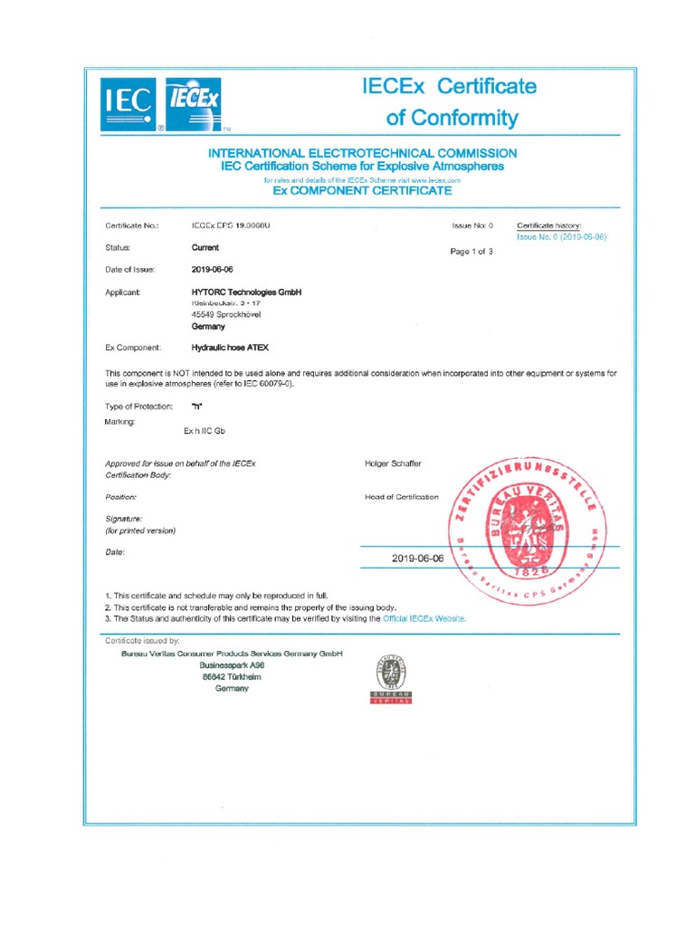 IECEx-certificate Hydraulic+hose+ATEX Rev00 2019-06-06 PDF | PDF