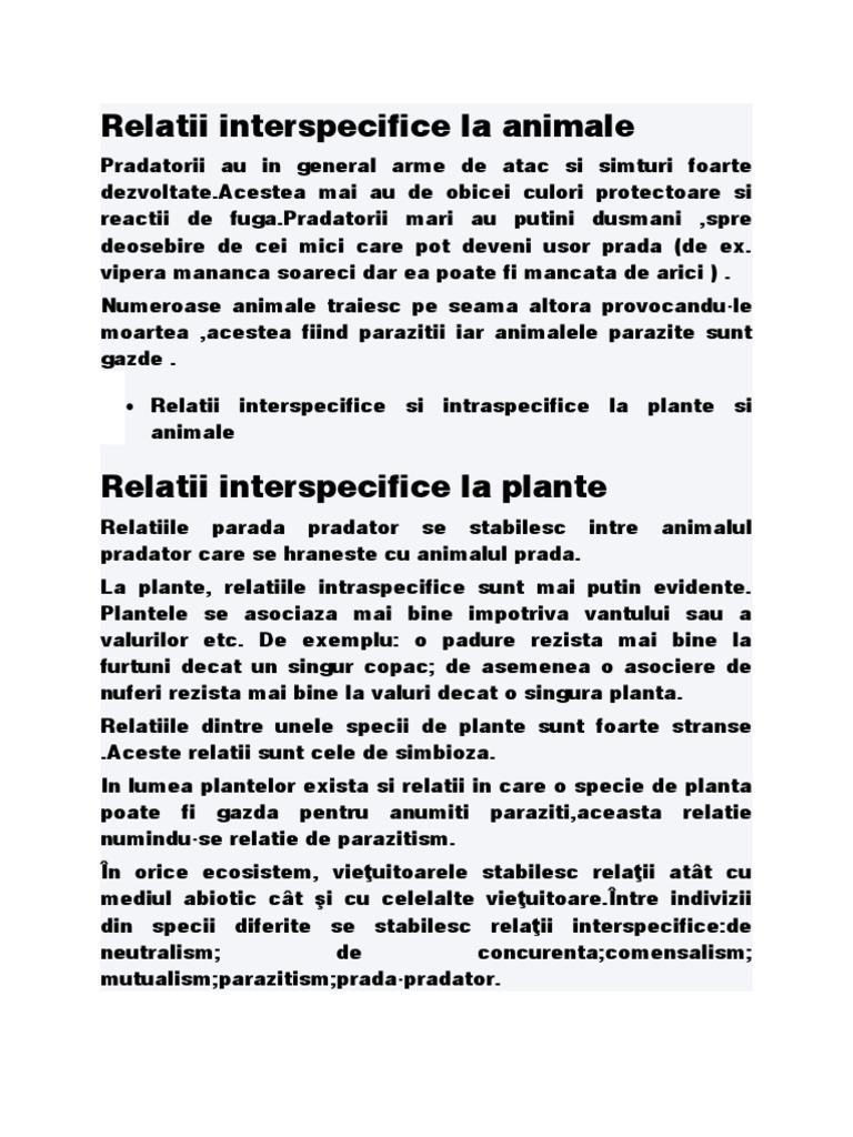 Relatii Interspecifice La Animale | PDF