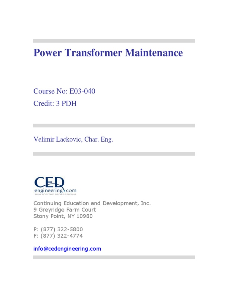 Power Transformer Maintenance Guide | PDF | Transformer | Insulator ...