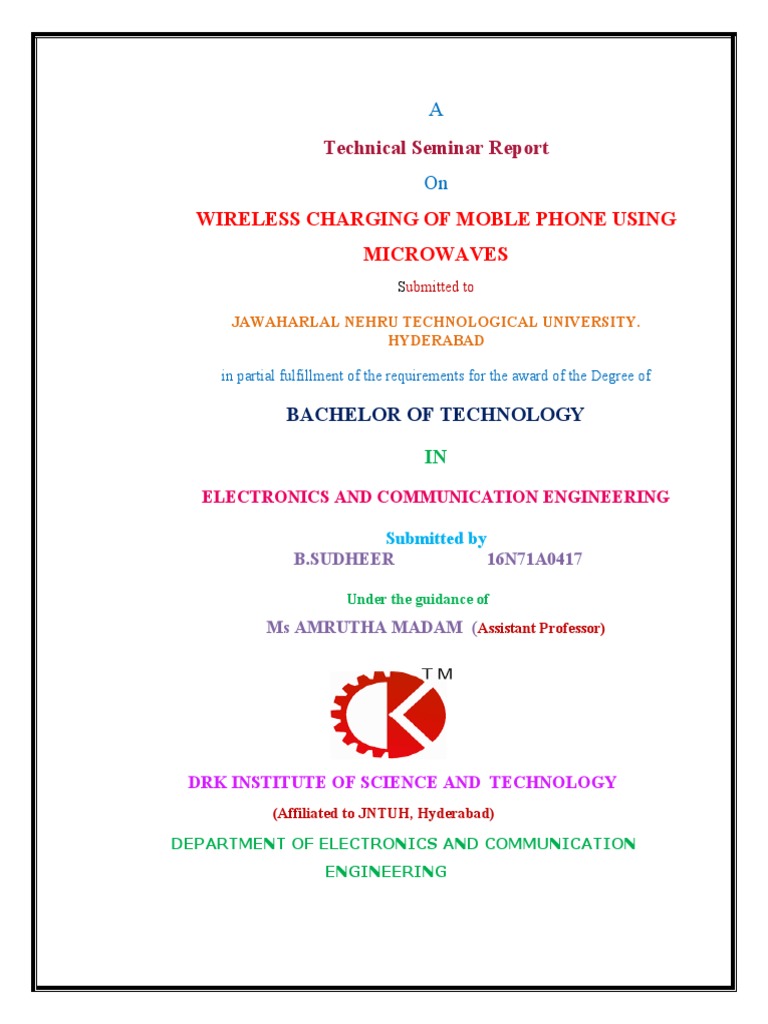 Wireless Charging of Moble Phone Using Microwaves: Technical Seminar ...