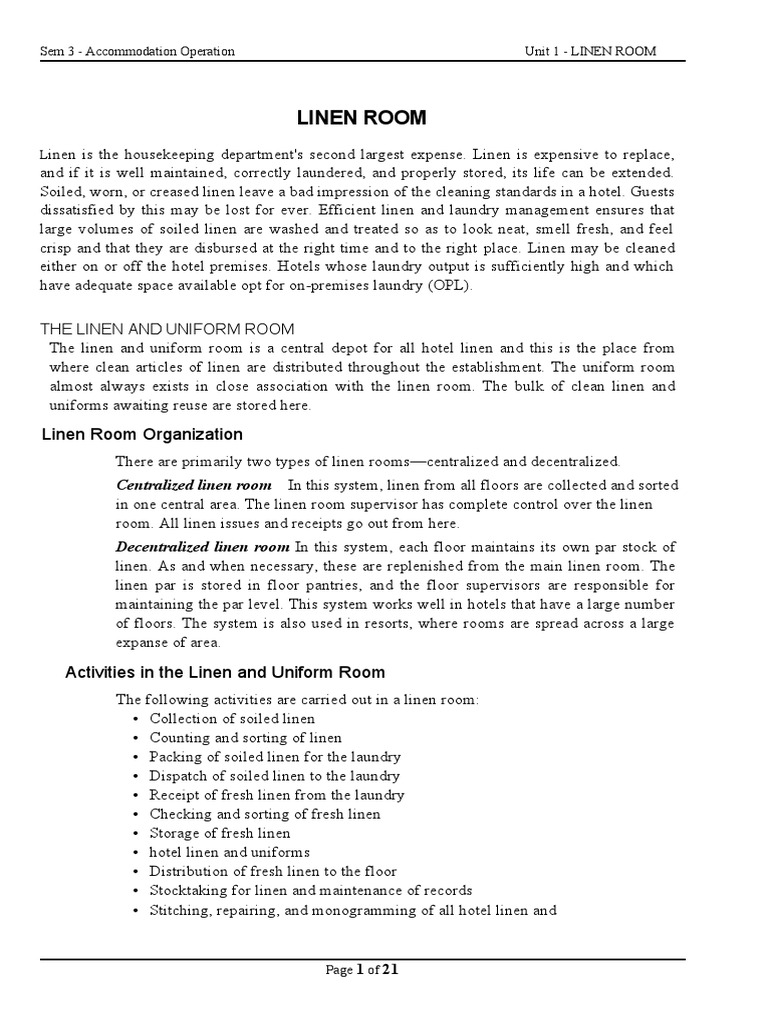 UNIT 1 Linen Room | PDF | Bedding | Textiles