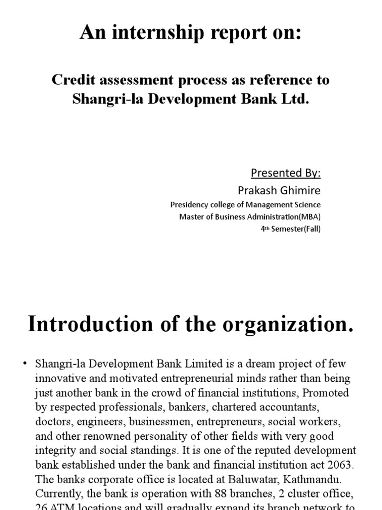 Internship Report on Credit Assessment at SADBL | PDF | Banks | Loans