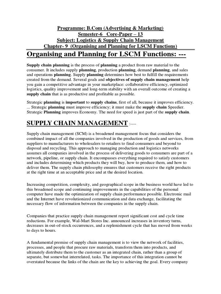 Organising and Planning For LSCM Functions | PDF | Supply Chain ...