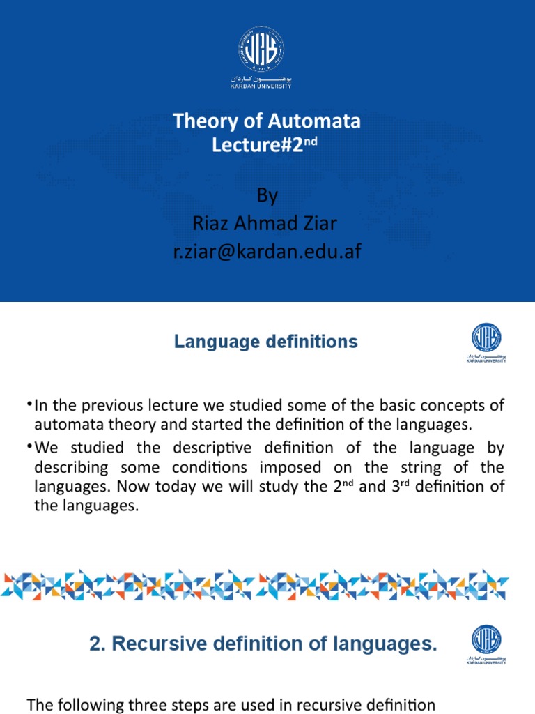 Theory of Automata Lecture#2: by Riaz Ahmad Ziar R.ziar@kardan - Edu.af | PDF | Regular ...