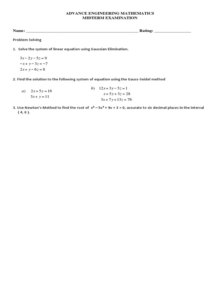 Advance Engineering Mathematics Midterm Exam Pdf Pdf