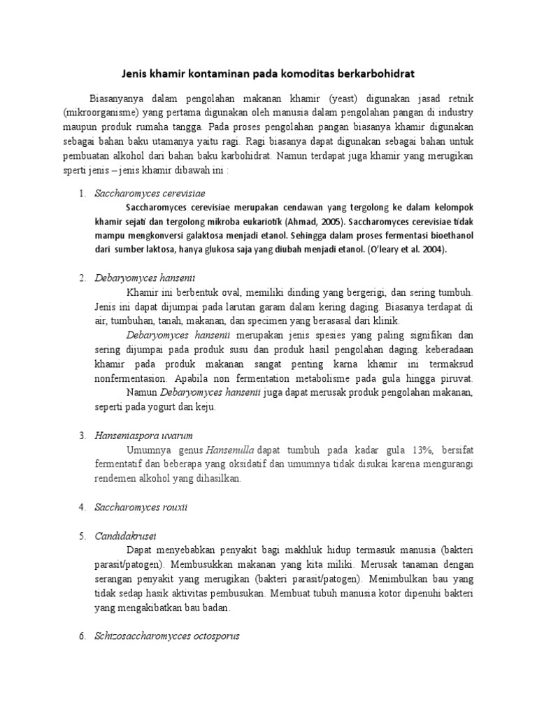 Jenis Khamir Kontaminan Pada Komoditas Berkarbohidrat 1 | PDF