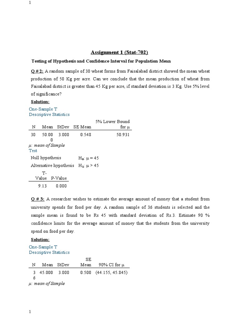 Assignment 1 | Download Free PDF | P Value | Confidence Interval