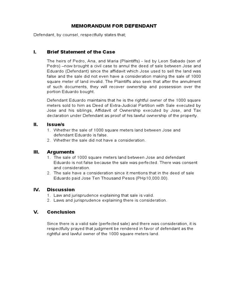 Memorandum For Defendant