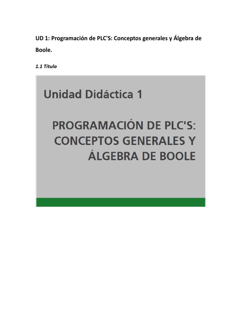 Manual UD1. Programacion de PLCS. Conceptos Generales y Algebra de Boole | PDF