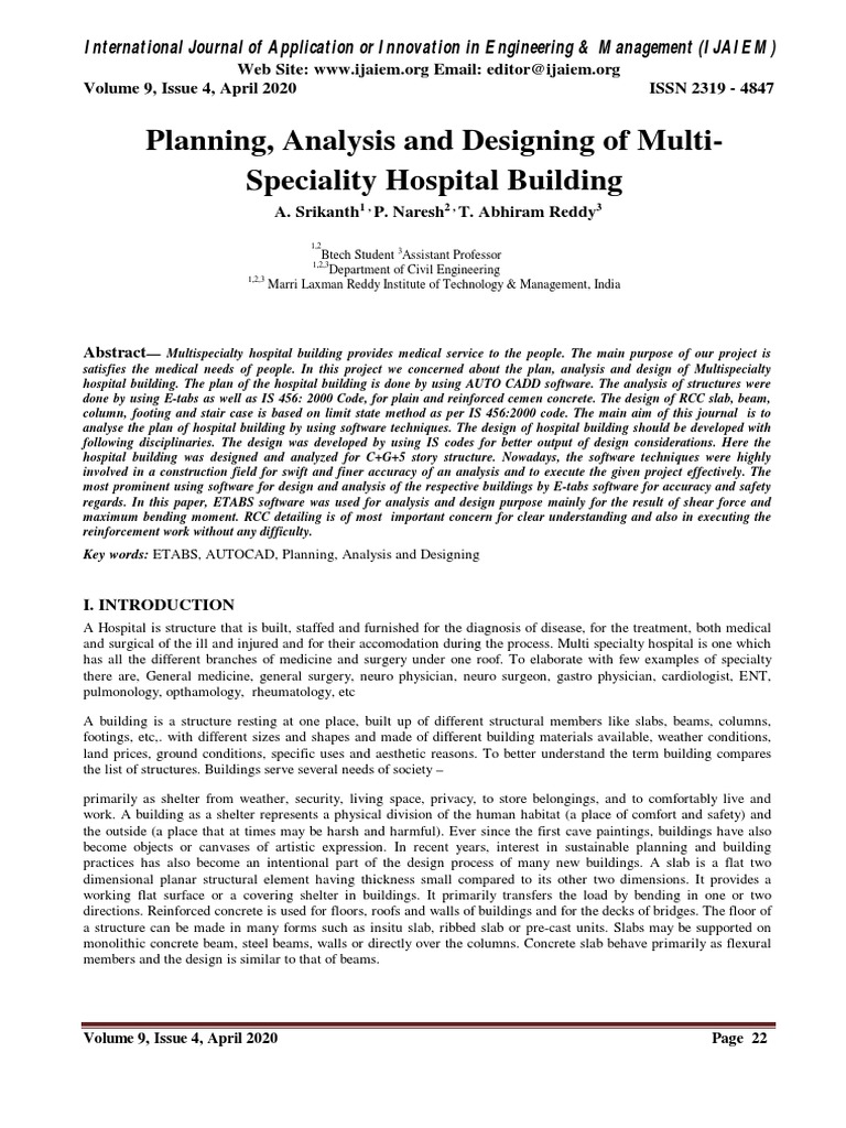Planning, Analysis and Designing of Multi - Speciality Hospital ...