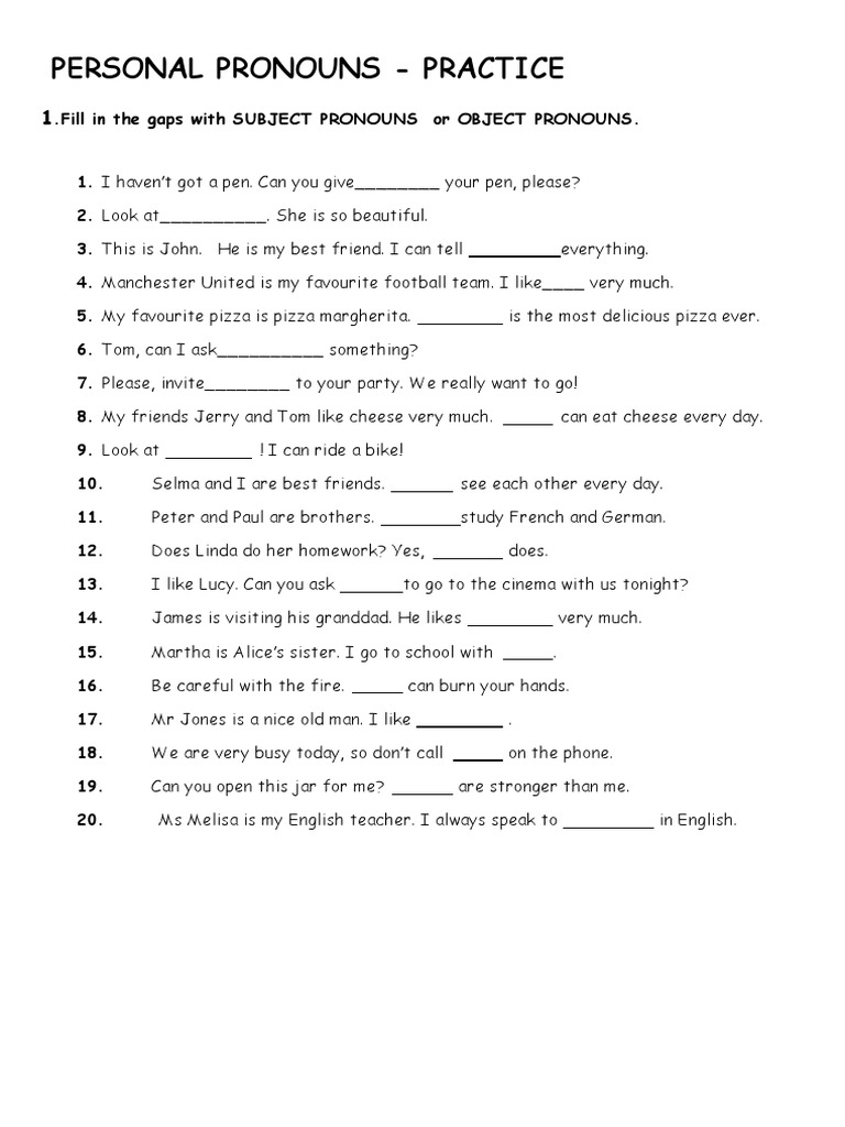 Personal Pronouns Practice