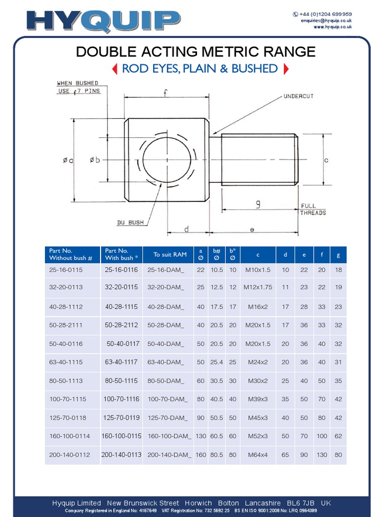 Double Acting Metric Range: Rod Eyes, Plain & Bushed | PDF