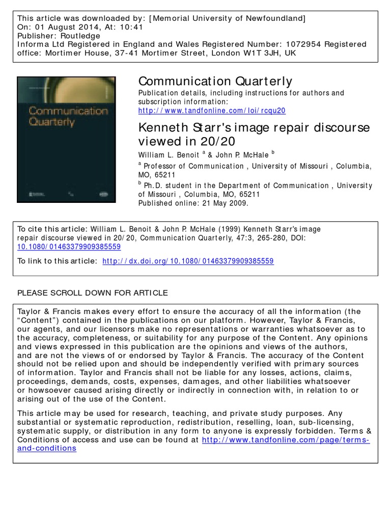 Communication Quarterly: To Cite This Article: William L. Benoit & John ...