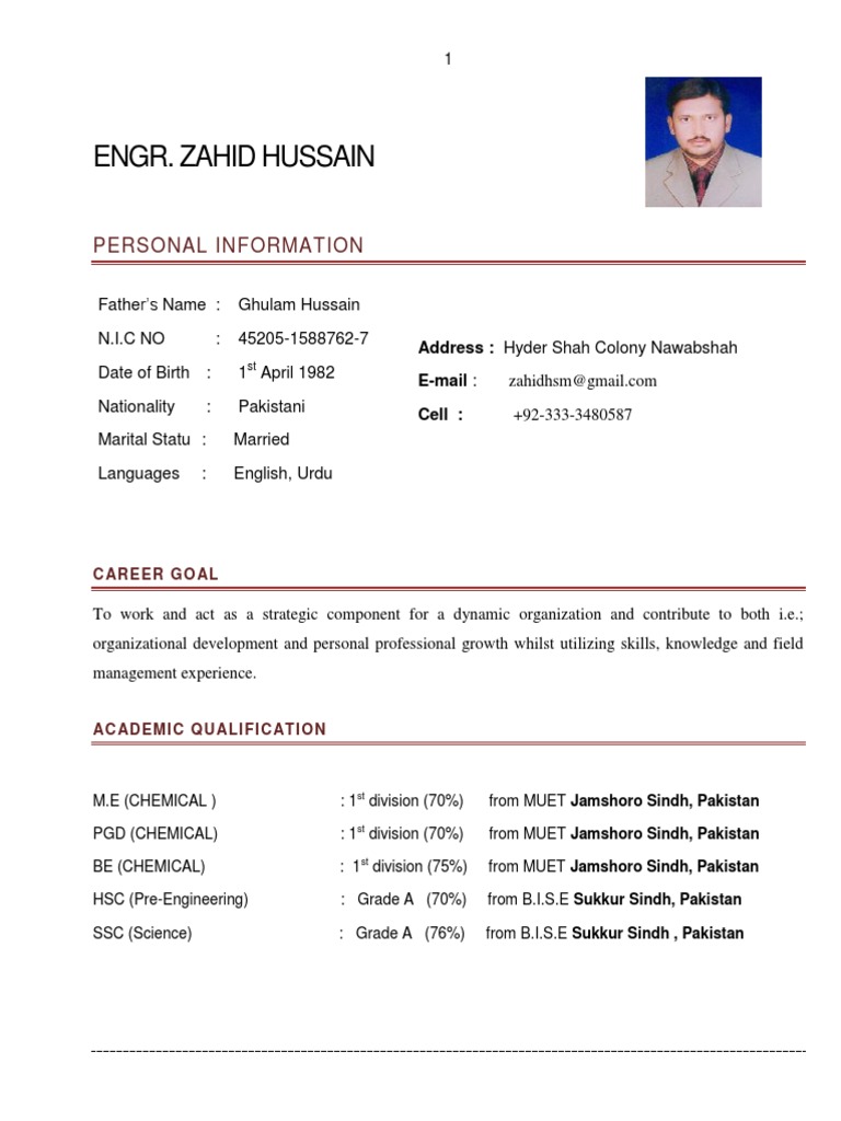 Engr - Zahid Hussain CV | PDF | Biogas | Anaerobic Digestion