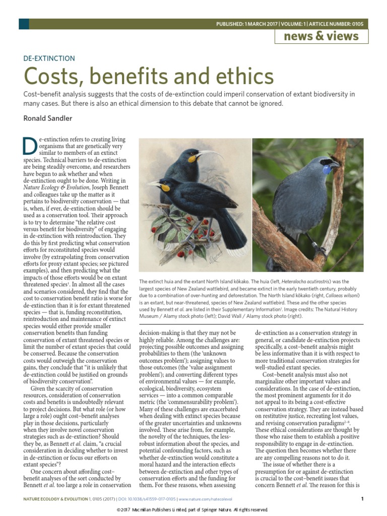 De-Extinction Costs, Benefits and Ethics PDF | PDF | Conservation ...