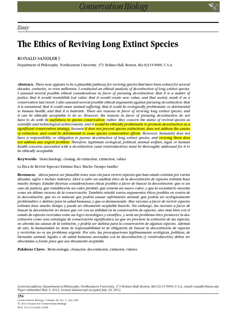 The Ethics of Reviving Long Extinct Species PDF | PDF | Extinction ...