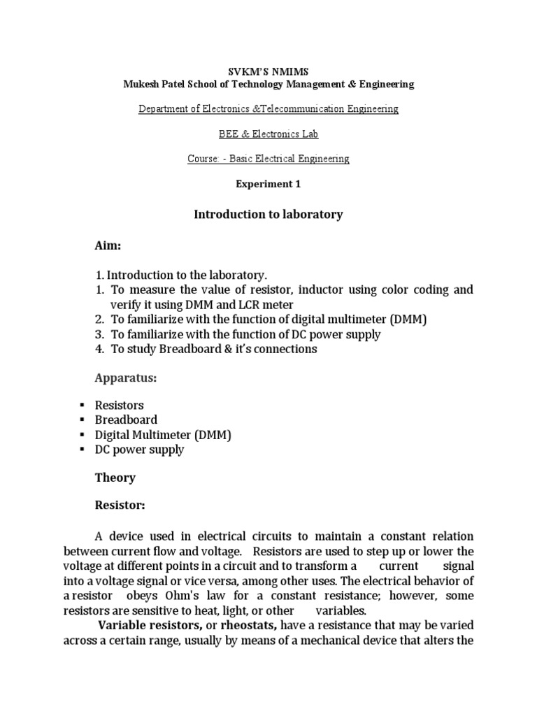 Introduction To Laboratory Aim:: SVKM'S Nmims Mukesh Patel School of ...