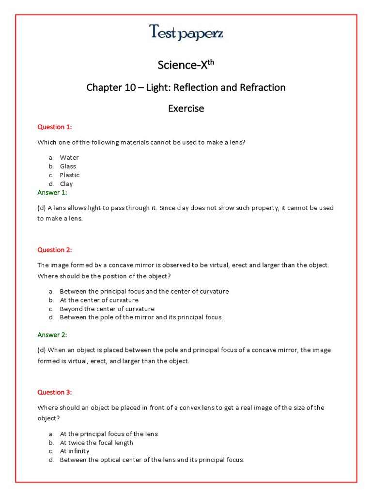 Chapter-10 - Light: Reflection and Refraction | PDF | Electrodynamics | Optics