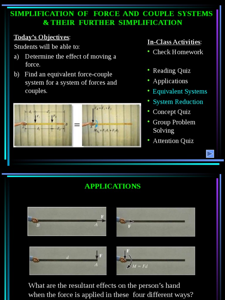 Force and Couple System Simplification | PDF | Plane (Geometry) | Force