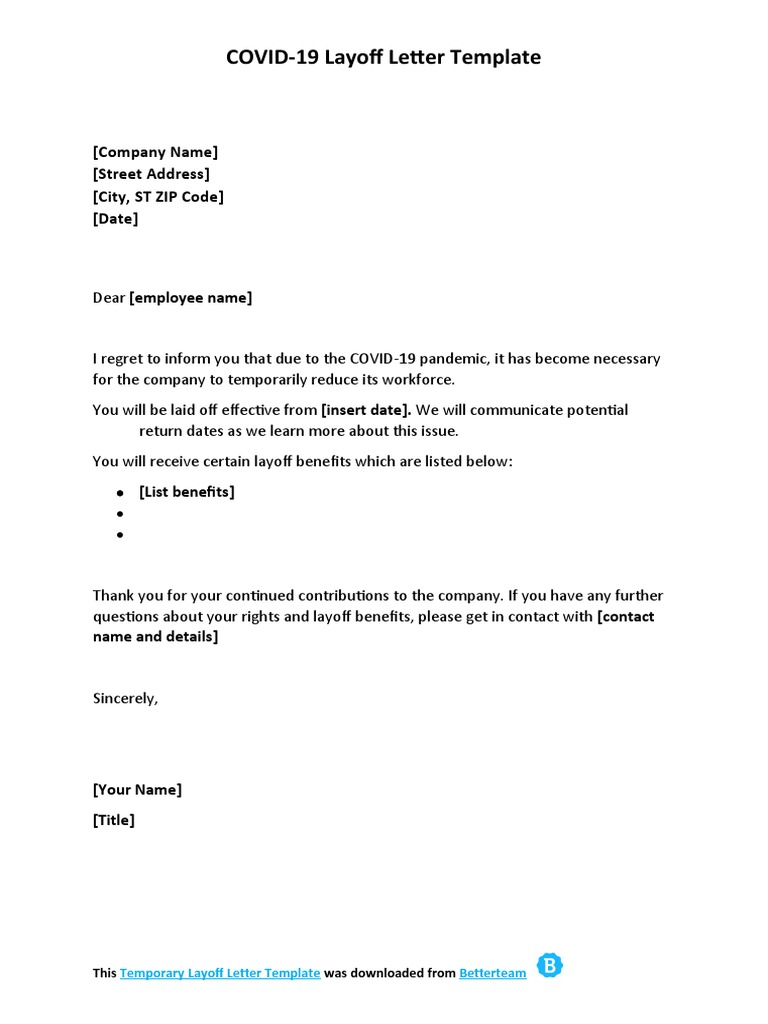 Covid 19 Layoff Letter Download 202003231 | PDF