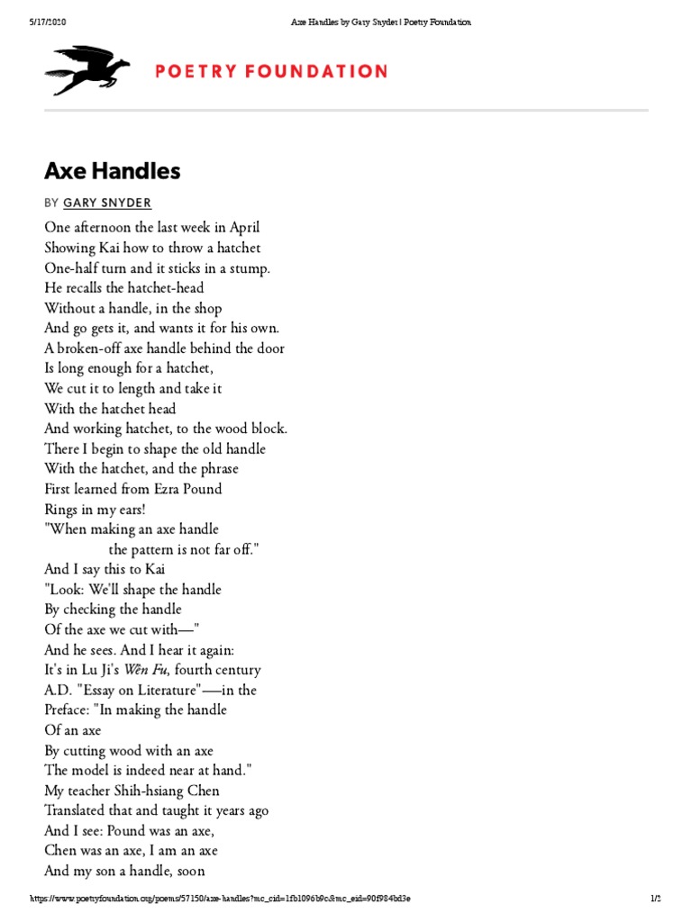 Axe Handles by Gary Snyder - Poetry Foundation PDF | PDF