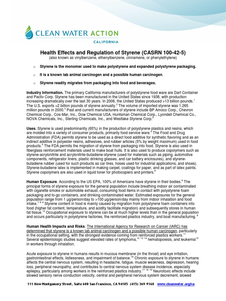 Styrene Health Risks and Regulations | PDF | Wellness | Medical
