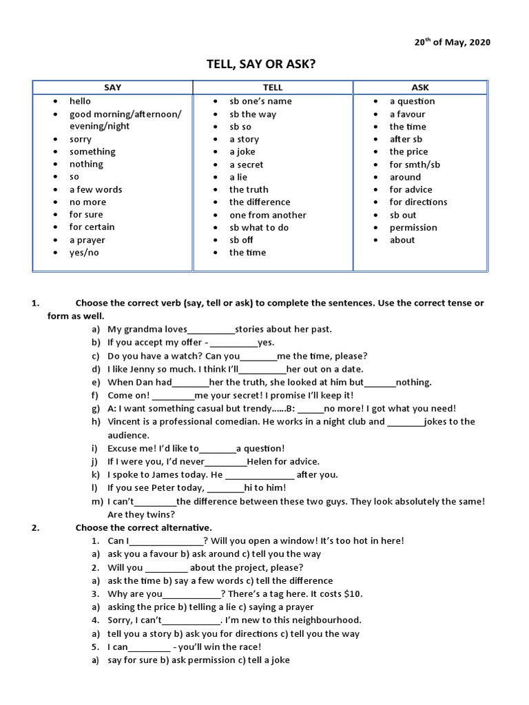 Tell, Say or Ask?: 20 of May, 2020 | PDF