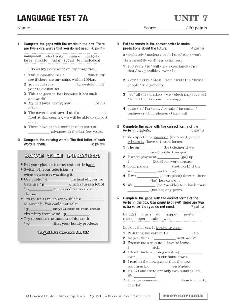 Language Test 7A: Unit 7 | PDF | Nature