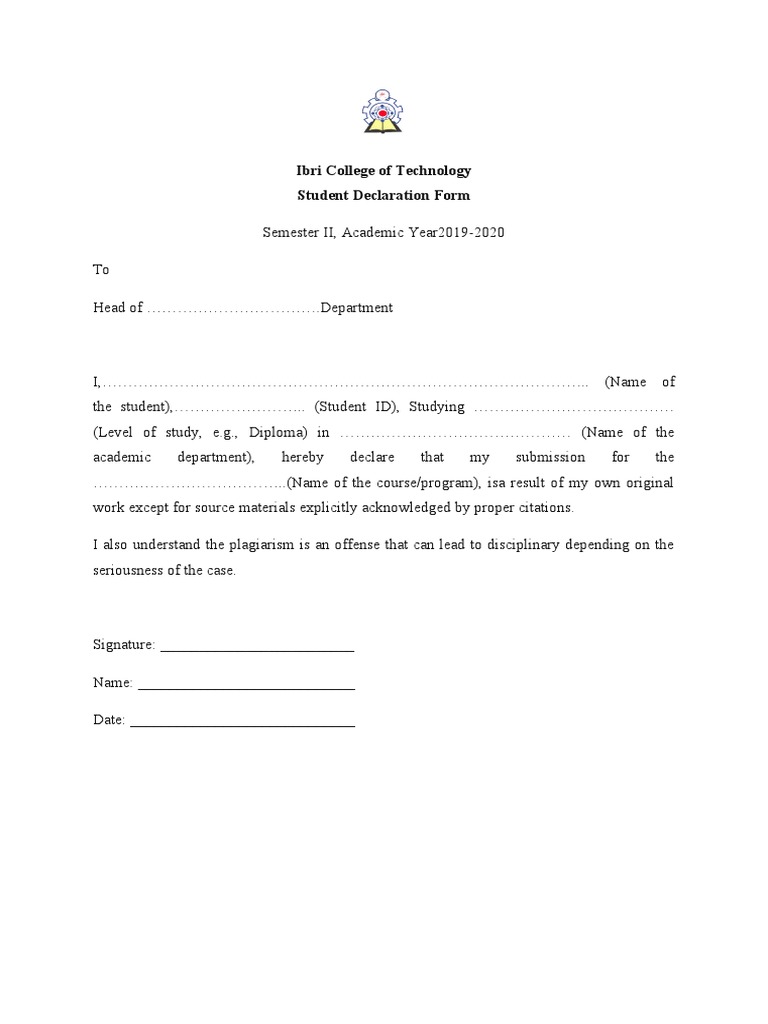 Ibri College of Technology Student Declaration Form | PDF