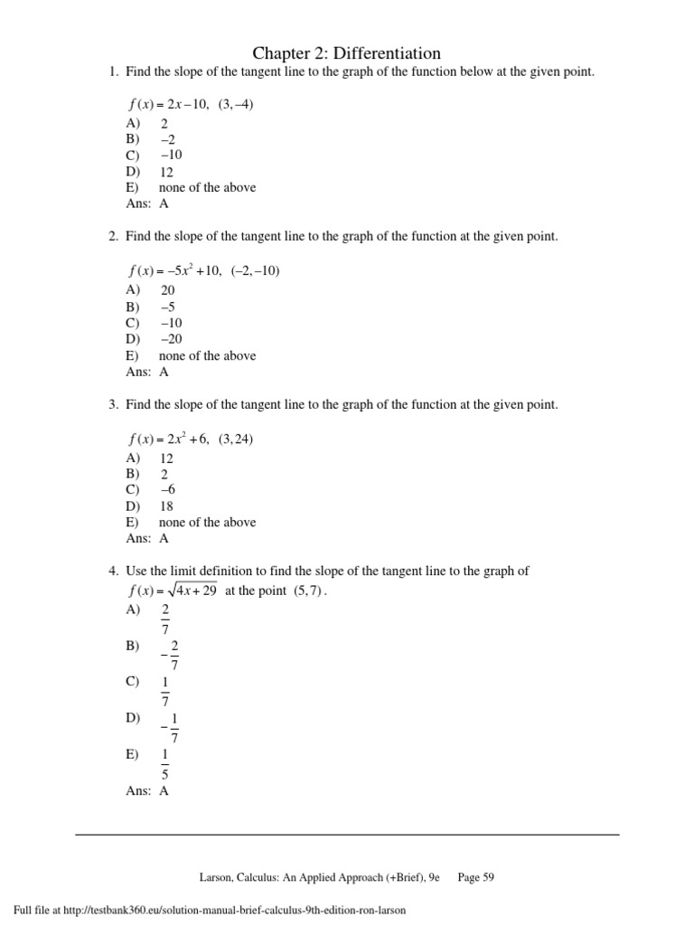 Chapter 2: Differentiation: Larson, Calculus: An Applied Approach ...