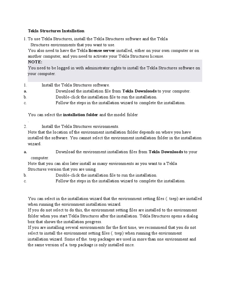 Tekla Structures Installation | PDF | Computing Platforms | Computer Networking