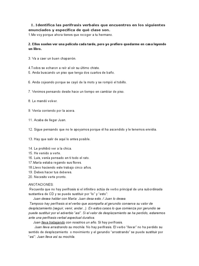 Ejercícios de Perífrasis y Verbos | PDF | Verbo | Morfología