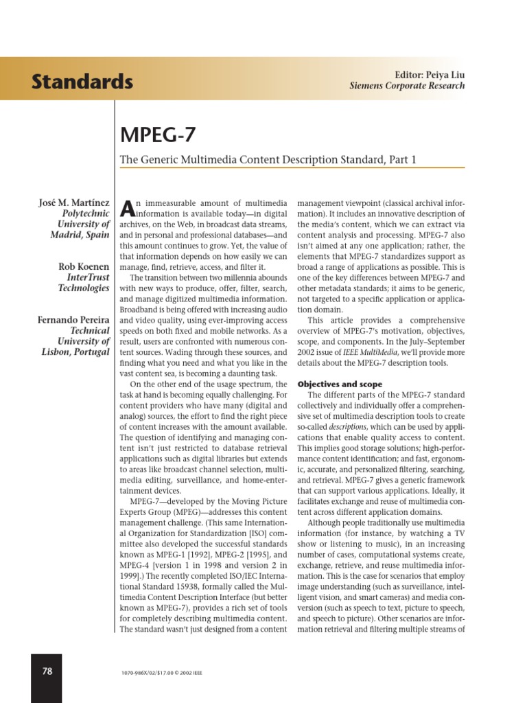 Standards MPEG-7: The Generic Multimedia Content Description Standard ...