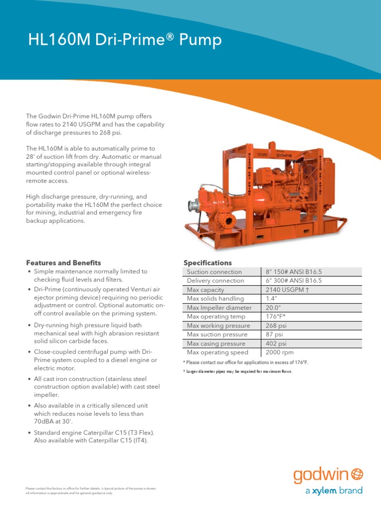 HL160M Godwin Spec PDF | Download Free PDF | Cast Iron | Pump