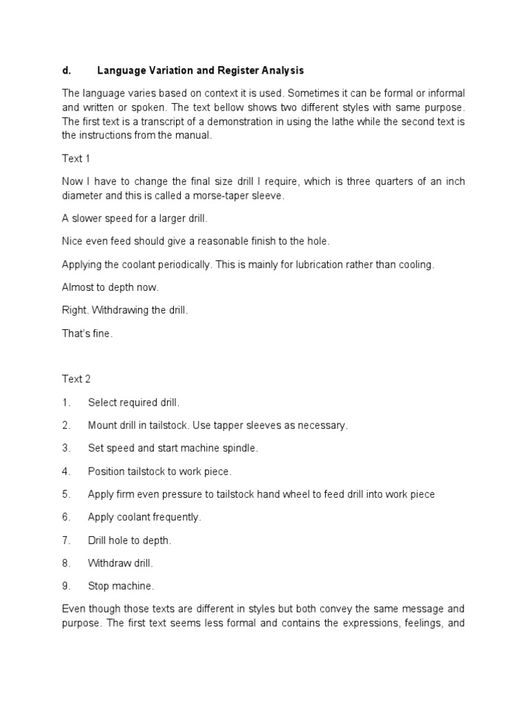 Language Variation and Register Analysis | PDF | Linguistics | Drill