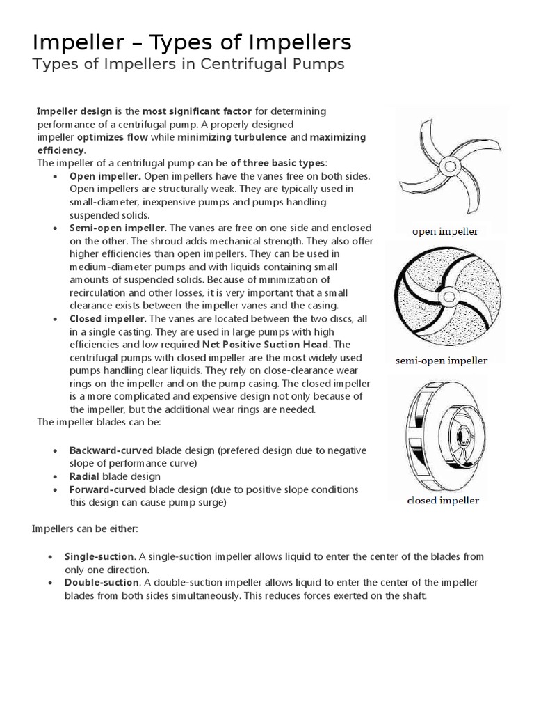 Types of Impellers in Centrifugal Pumps | PDF | Pump | Gases
