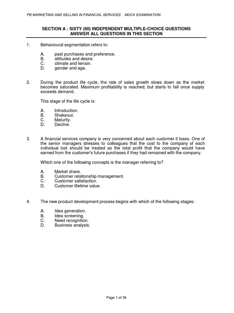Section A: Sixty (60) Independent Multiple-Choice Questions Answer All ...