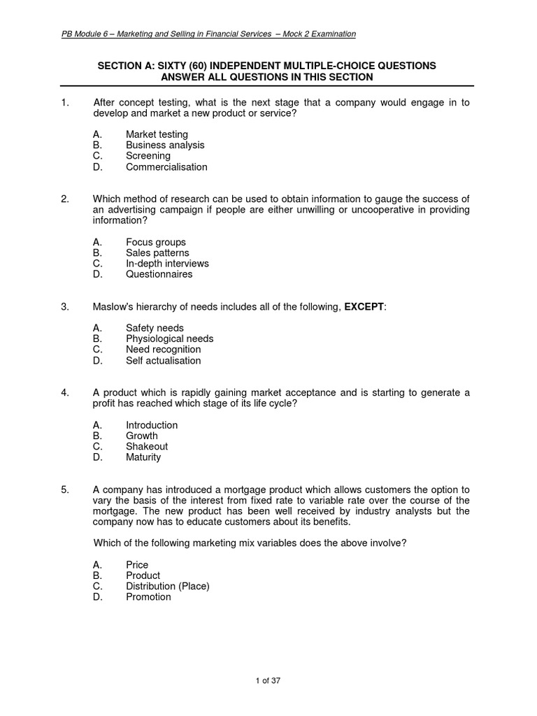Section A: Sixty (60) Independent Multiple-Choice Questions Answer All ...