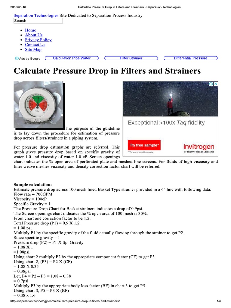 Calculate Pressure Drop in Filters and Strainers | PDF