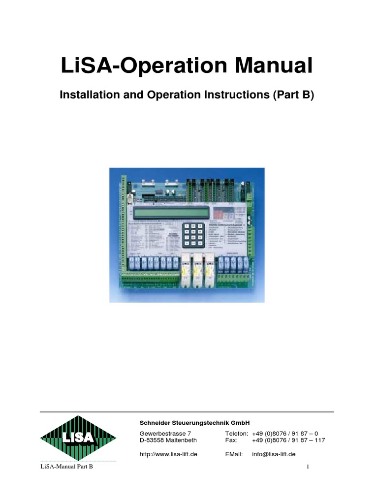 Lisa-Operation Manual: Installation and Operation Instructions (Part B ...