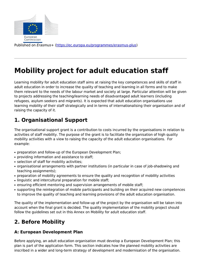Mobility Project For Adult Education Staff | PDF | Adult Education ...